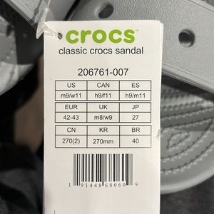 CROCS | Shoes | Nwt Crocs Unisexadult Classic Sandal In Light Gray Sz M ...